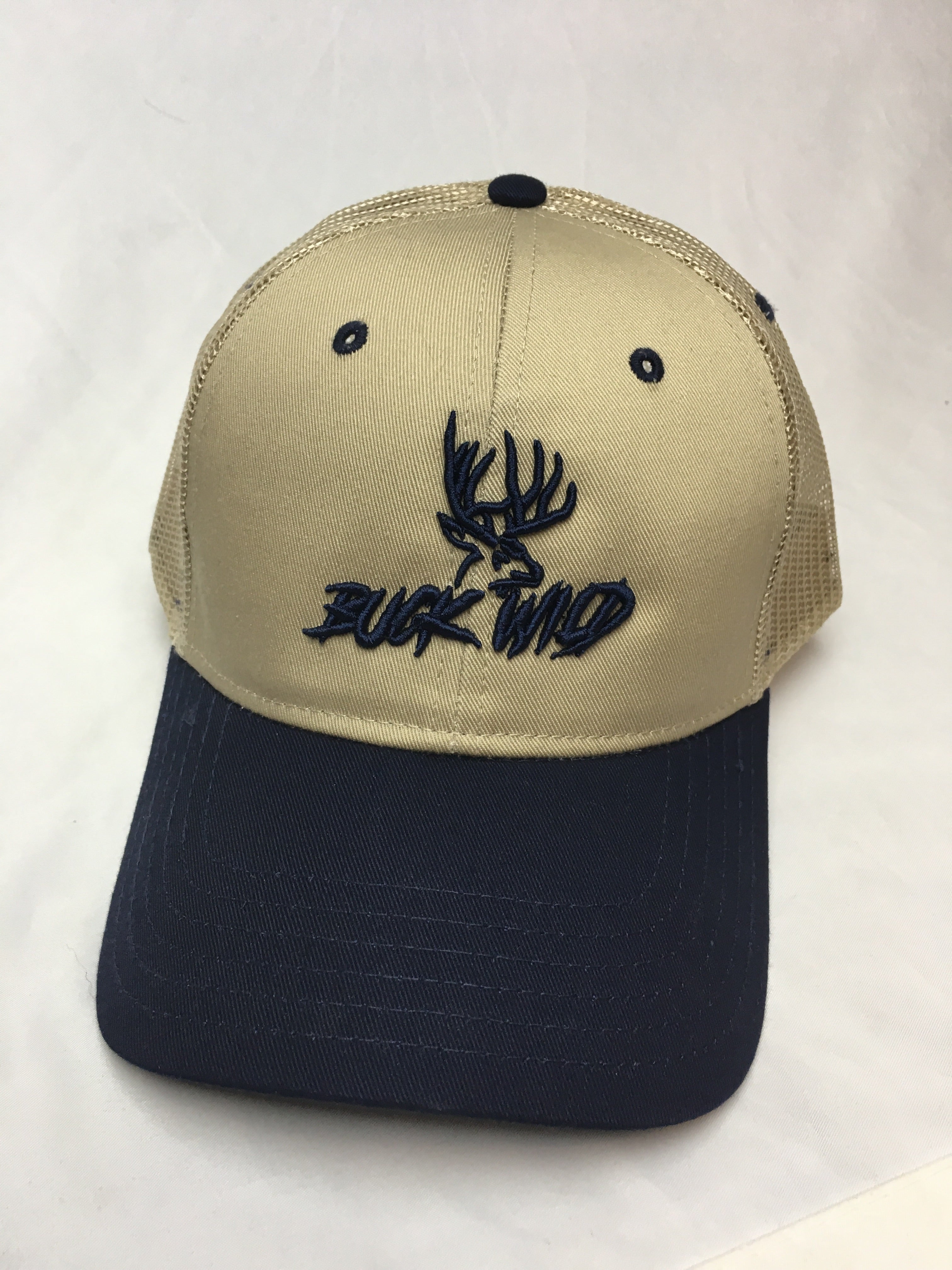 Buck Wild Navy Blue Logo With Beige Hat – Dirty Doe & Buck Wild