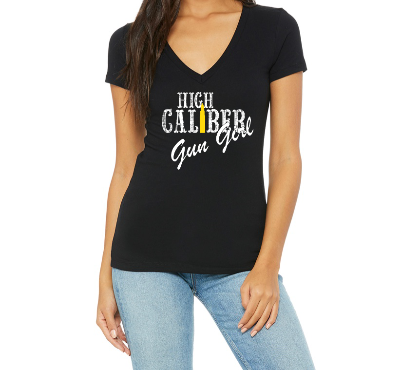 High Caliber Gun Girl V-Neck tee – Dirty Doe & Buck Wild